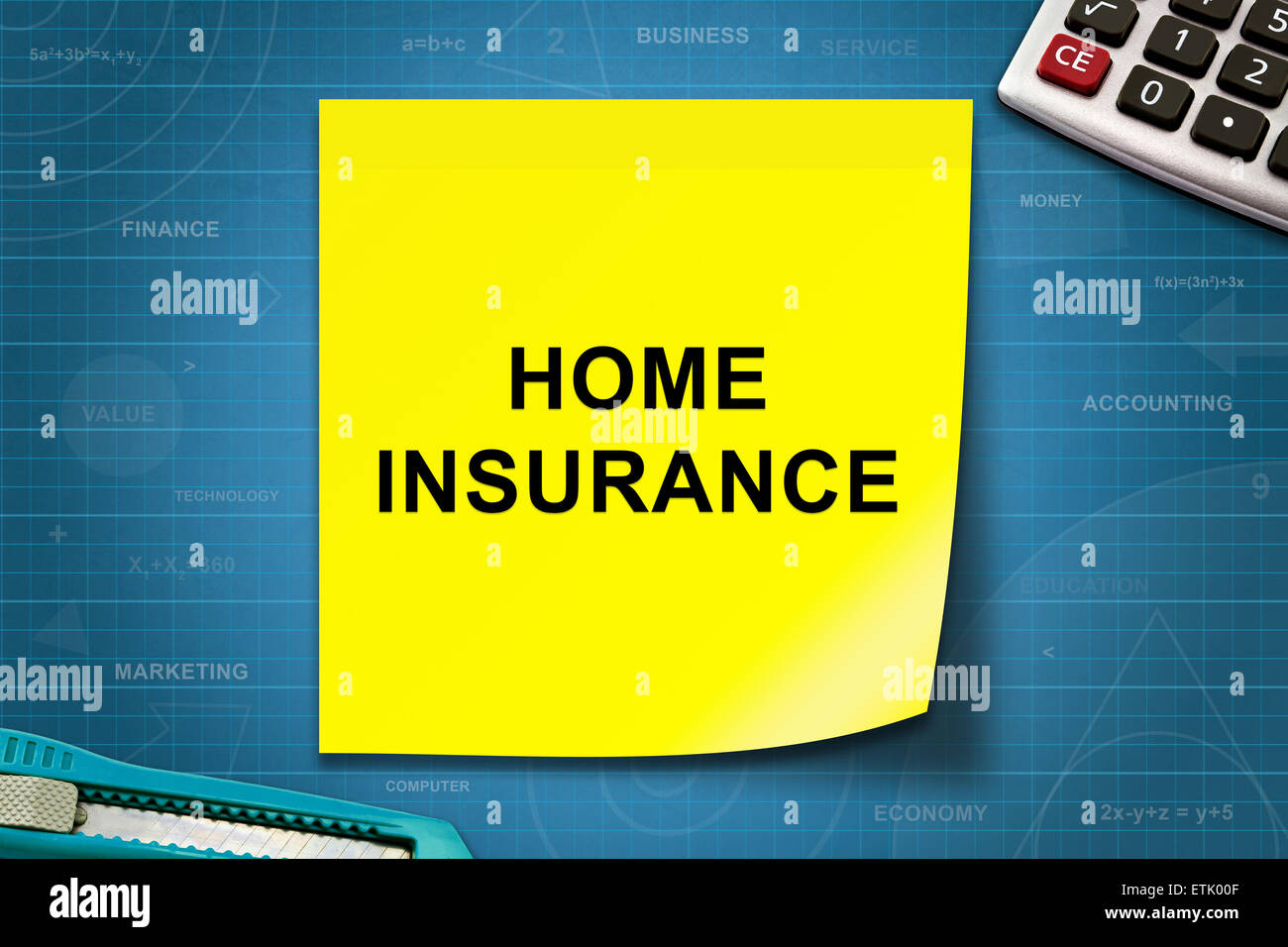 Home insurance text on yellow note with graph paper Stock Photo - Alamy