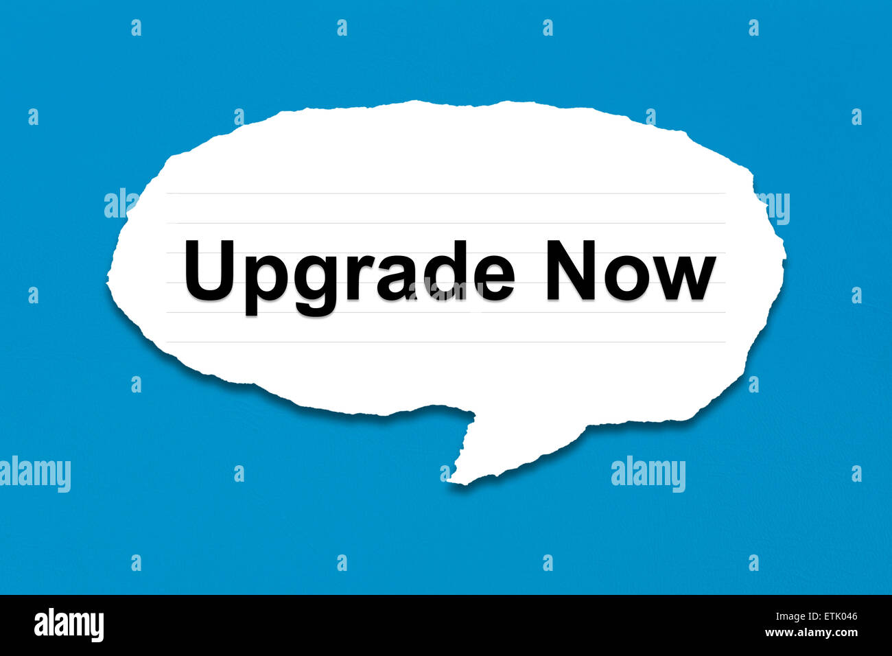 upgrade now with white paper tears on blue texture background Stock ...