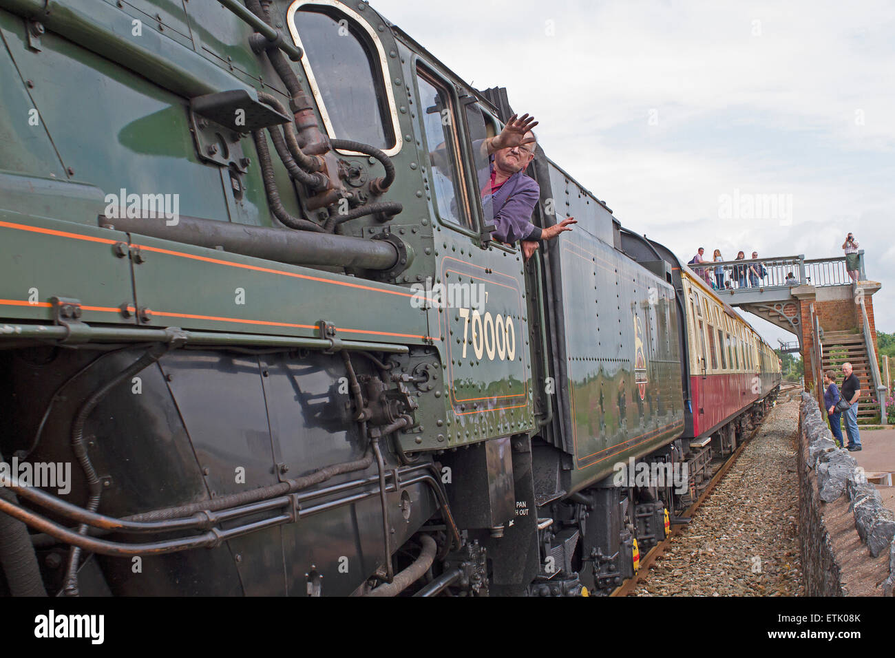 Dawlish Warren, UK. 14th June, 2015. Crew lean out of the window and ...