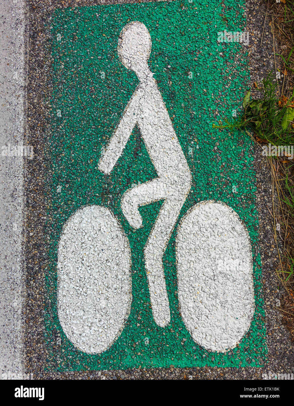Green and white sign painted on road on cycleway, cycle way cycle-lane ...
