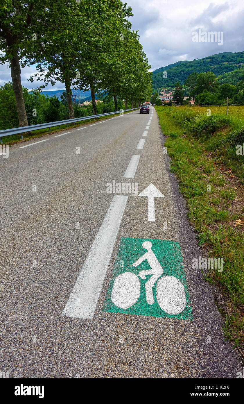 Green and white sign painted on road on cycleway, cycle way cycle-lane ...