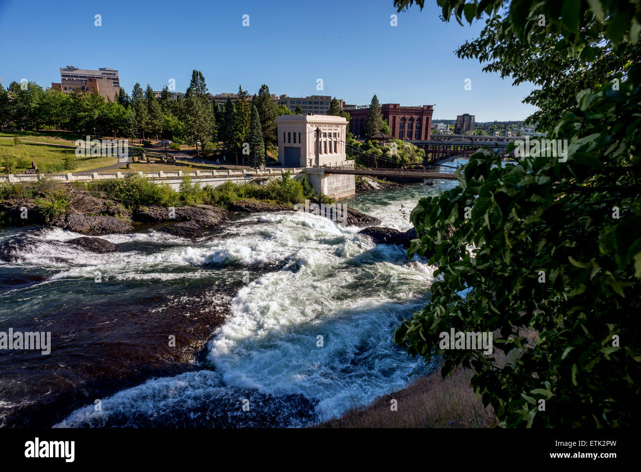 The Spokane River and Falls in the centre of Spokane Washington USA ...