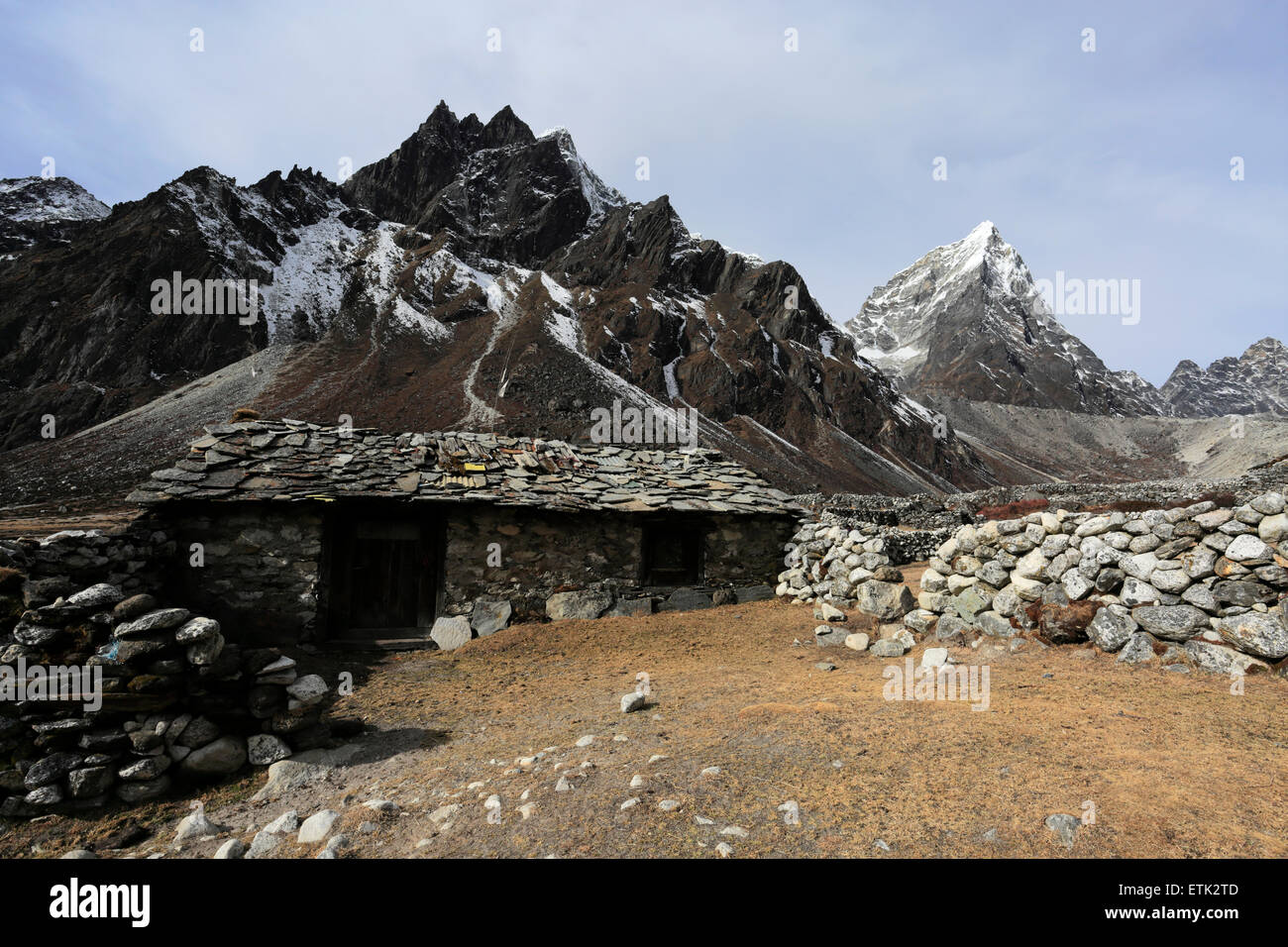 Ruined buildings of the old Pheriche village; Pass of Pheriche, Everest ...