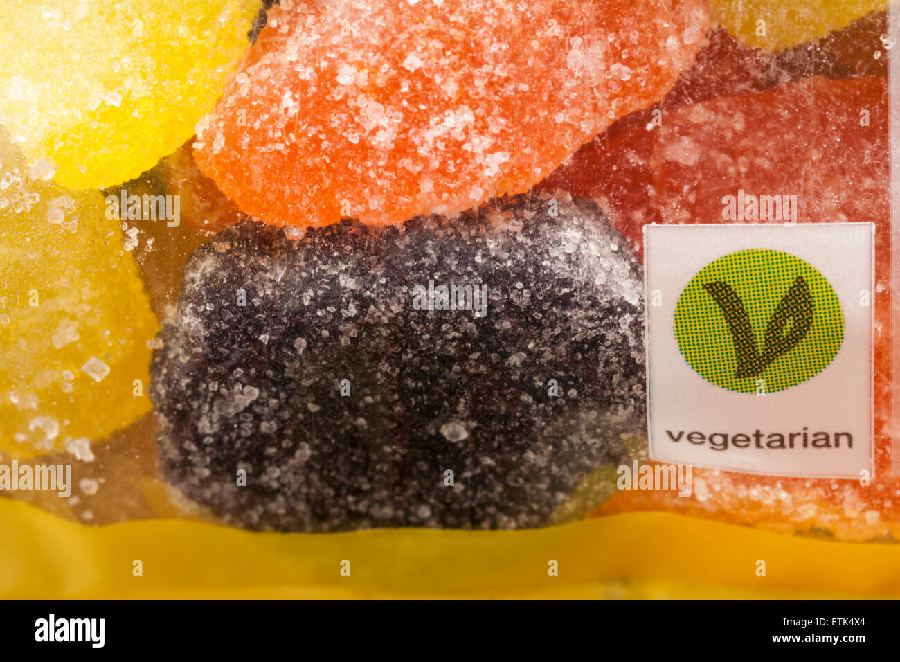 Vegetarian symbol on pack of Marks & Spencer veggie fruit pastilles ...