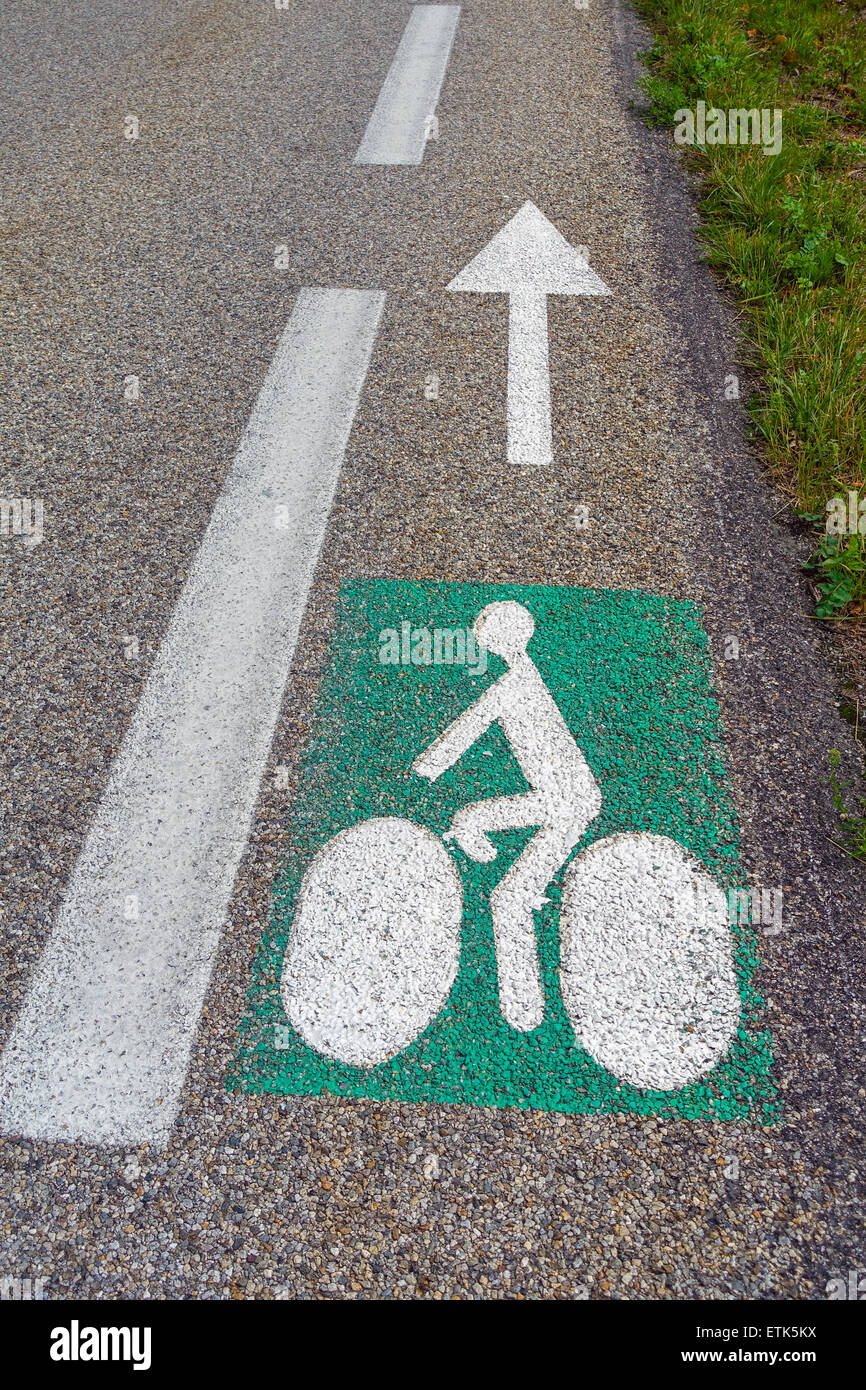 Green and white sign painted on road on cycleway, cycle way cycle-lane ...