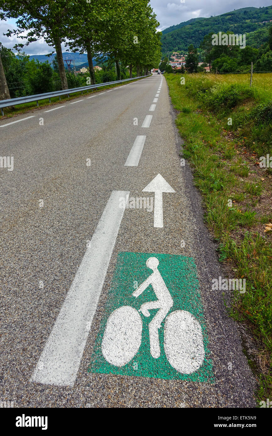 Green and white sign painted on road on cycleway, cycle way cycle-lane ...