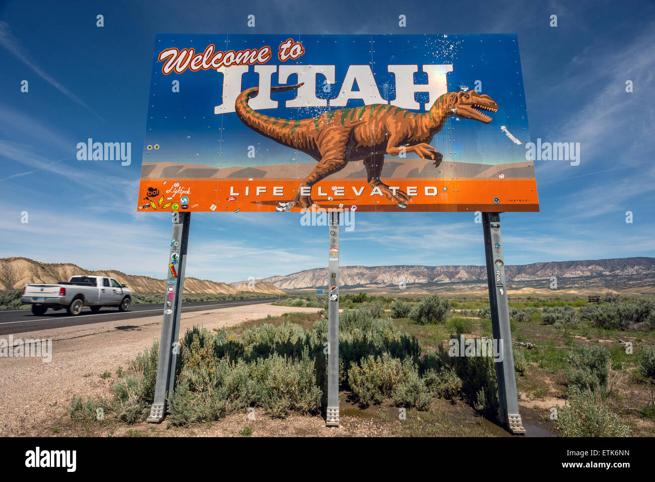 The state line going into Utah from Colorado on Interstate 40 Stock ...