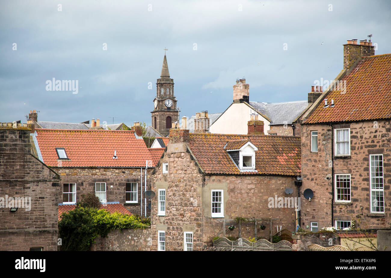 The Town Hall built 1754–60 set amongst rooftops, Berwick-upon-Tweed ...