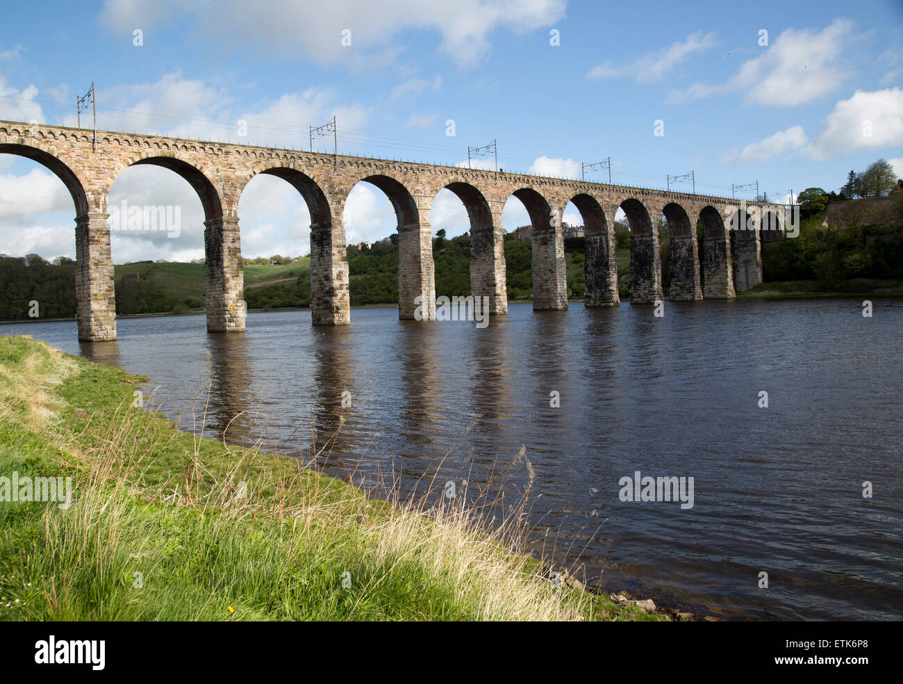 Stone arches of railway viaduct crossing River Tweed, Berwick-upon ...