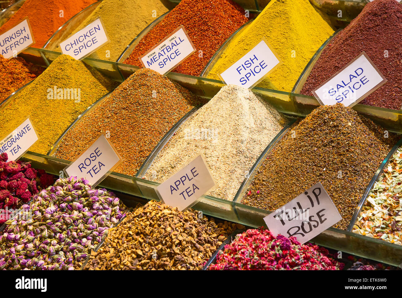 Colorful spices on the traditional arabian souk (market) in Dubai Stock ...