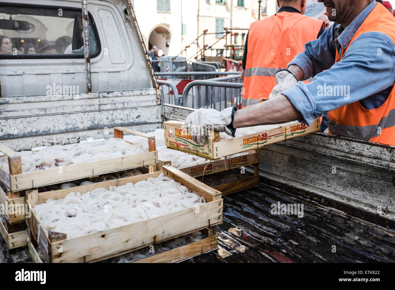 Cuttlefish for the Sagre del Pesce festival, Camogli, Italy Stock Photo ...