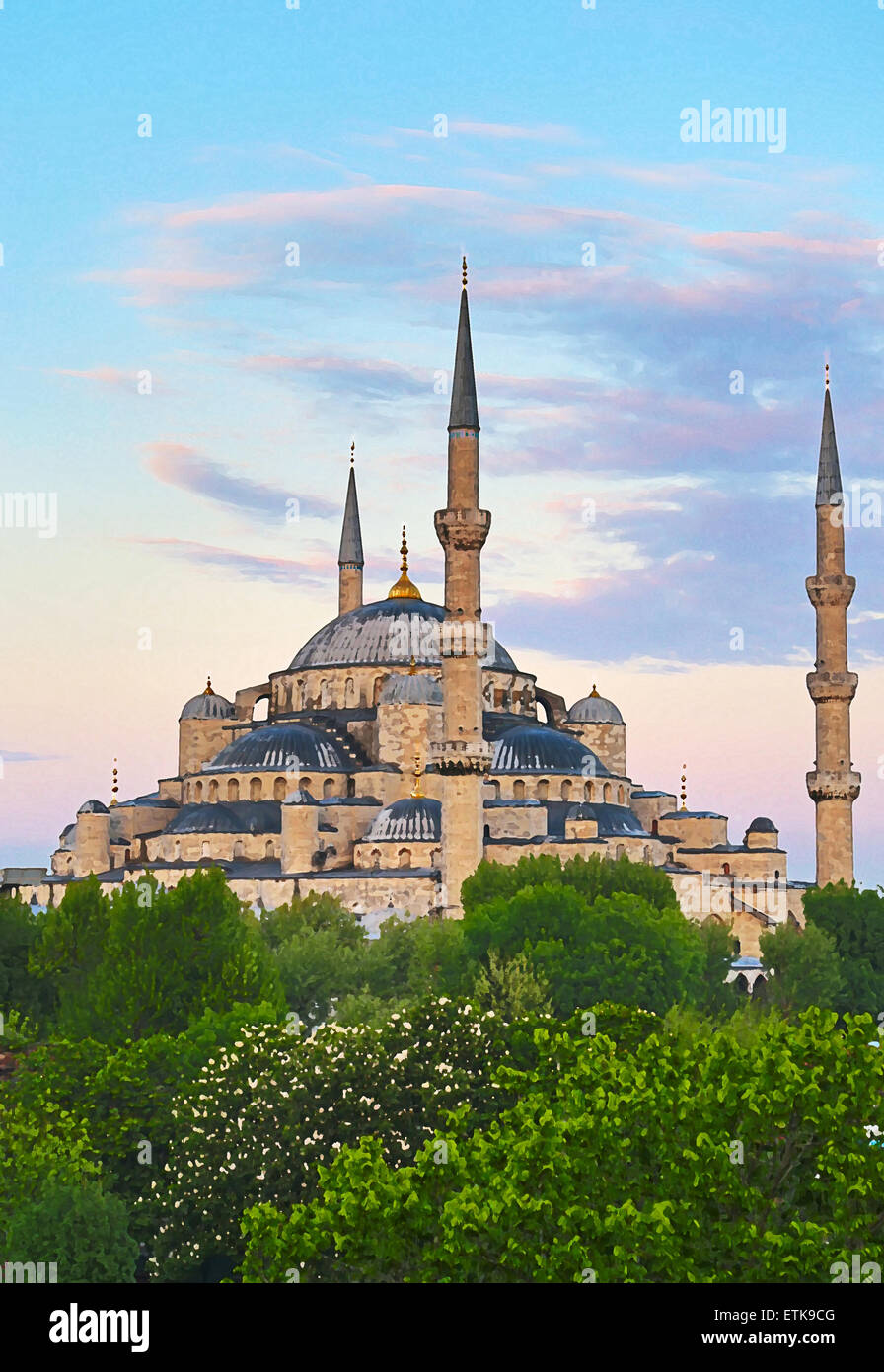 Sunset over famous "Blue mosque" in Istanbul, Turkey Stock Photo - Alamy