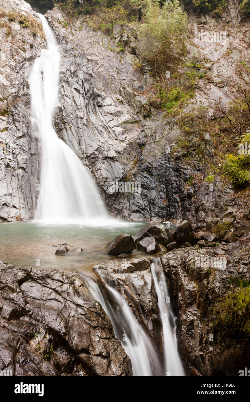 Japan, Kobe. Nunobiki waterfalls, famous landmark. Ondaki fall, framed ...