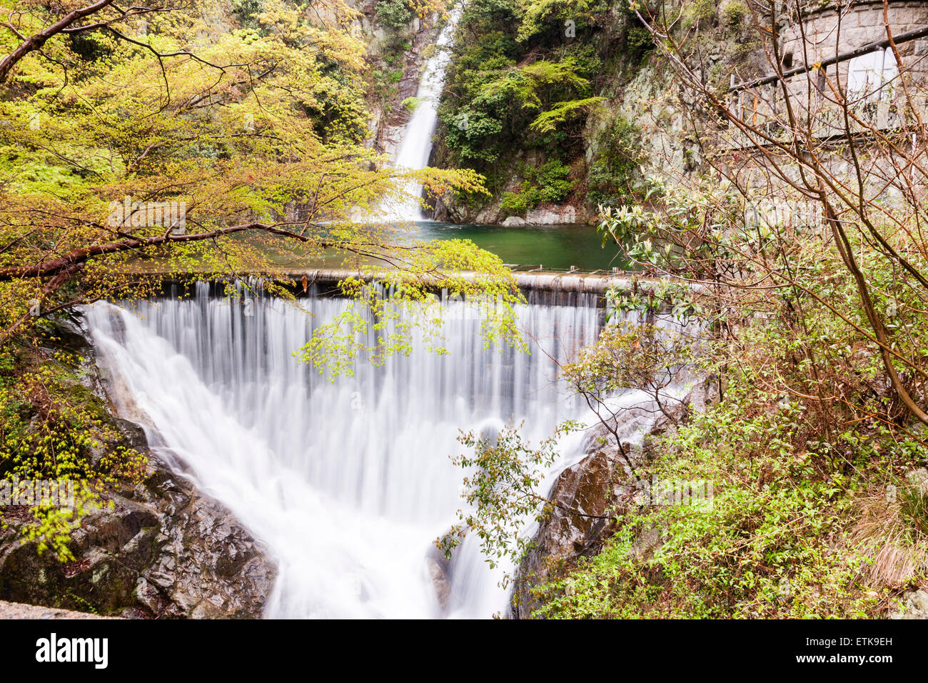 Famous beauty spot in Kobe, the Nunobiki waterfalls. At the base of the ...