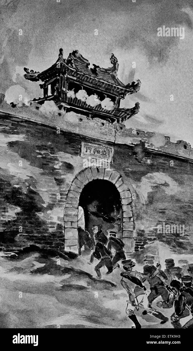 Rushing the Gate of Kinchow after the engineers had blown it with ...