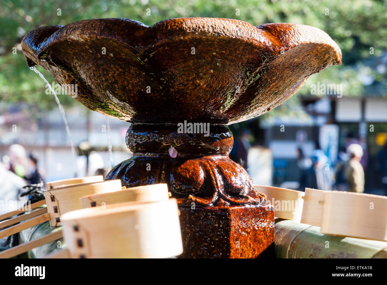 Chion-in shrine, in Kyoto. Low angle viewpoint with ladles laying on ...