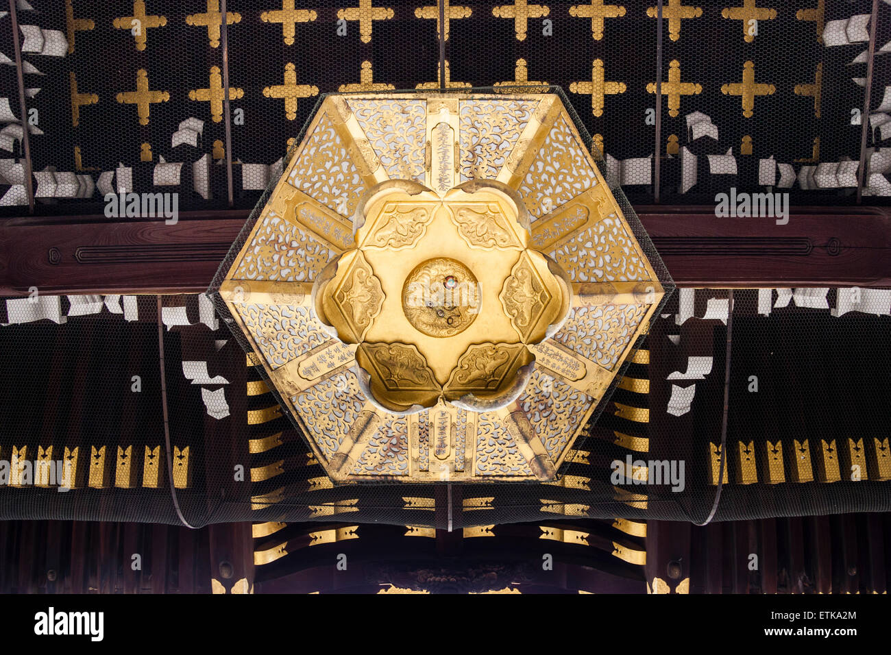 Higashi Honganji Temple in Kyoto. The massive hexagon shaped ornate ...