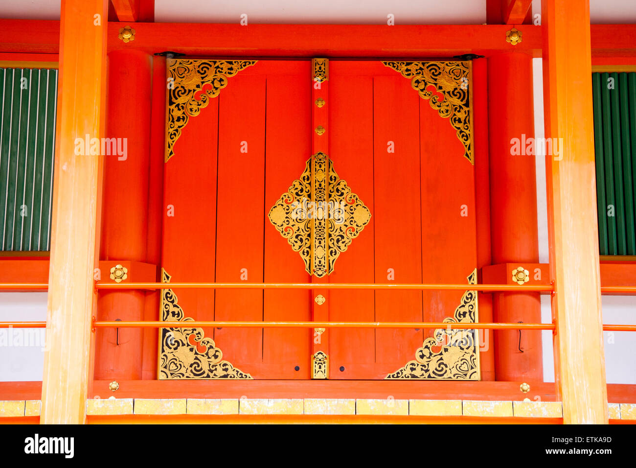 Enryaku-ji temple in Kyoto. Closed vermilion with gold ornate ...