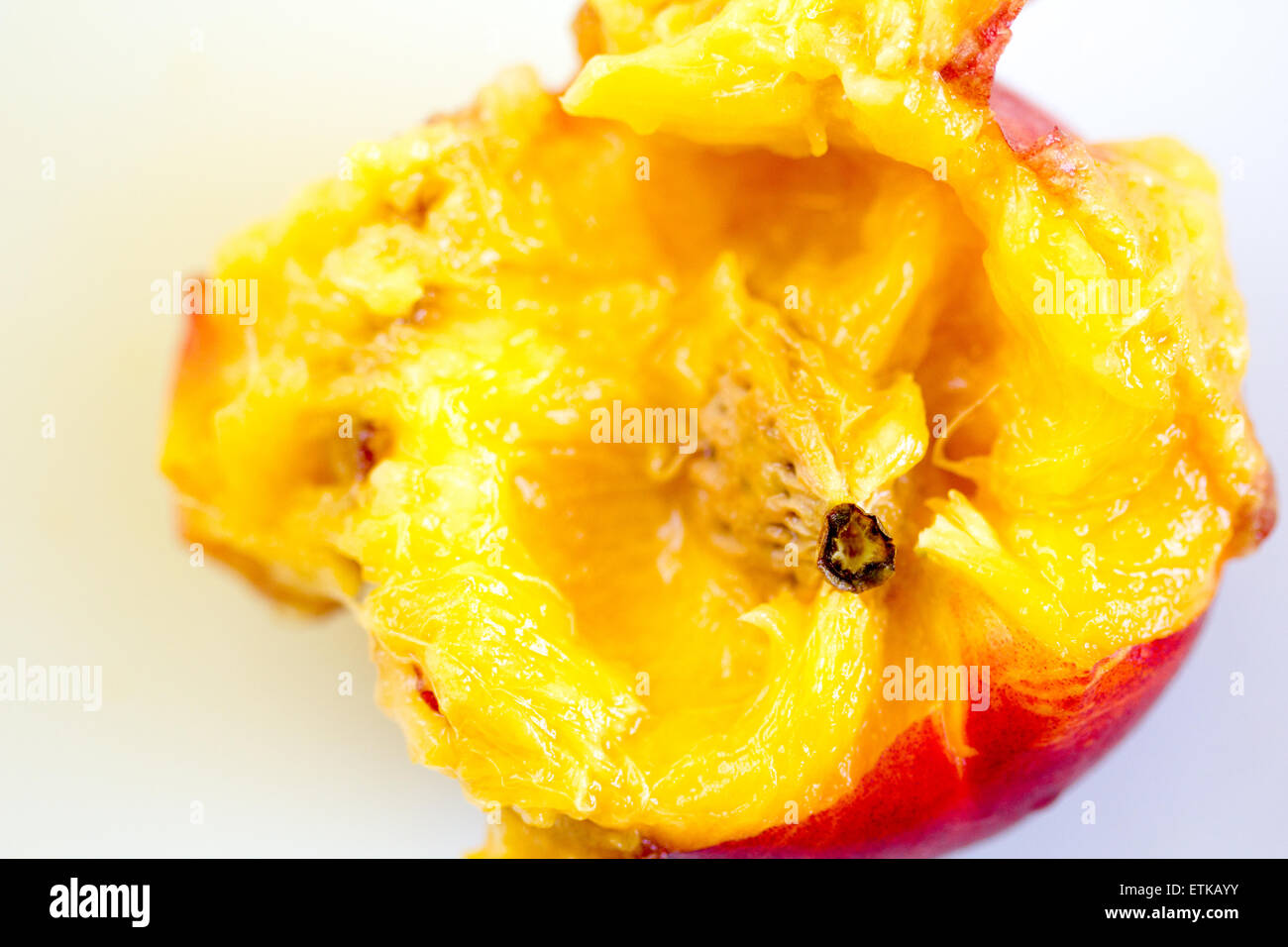 Fresh nectarine fruit, Prunus persica, Early Bomba, Spain, inside ...