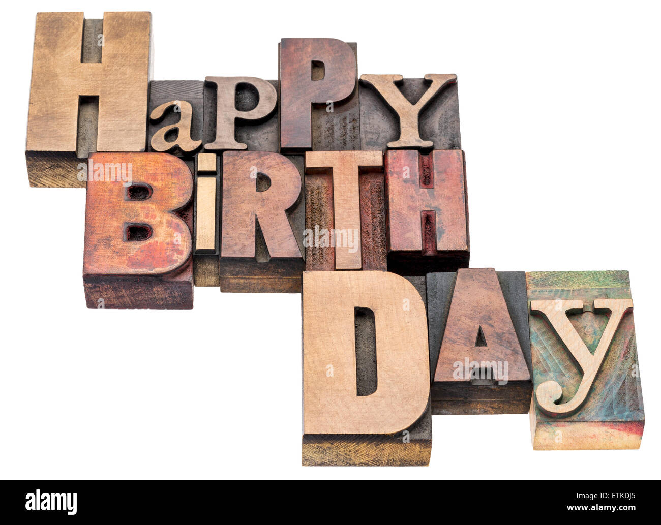 Happy Birthday sign or greeting card - isolated text in vintage mixed ...