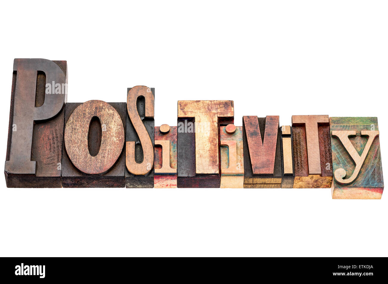 positivity word typography - isolated text in mixed vintage letterpress ...