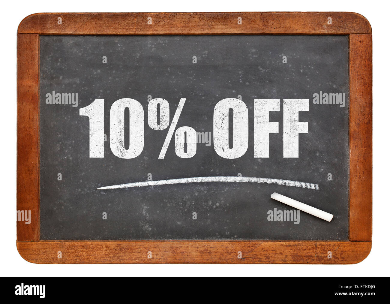 ten percent off blackboard sign - text on an isolated vintage slate ...