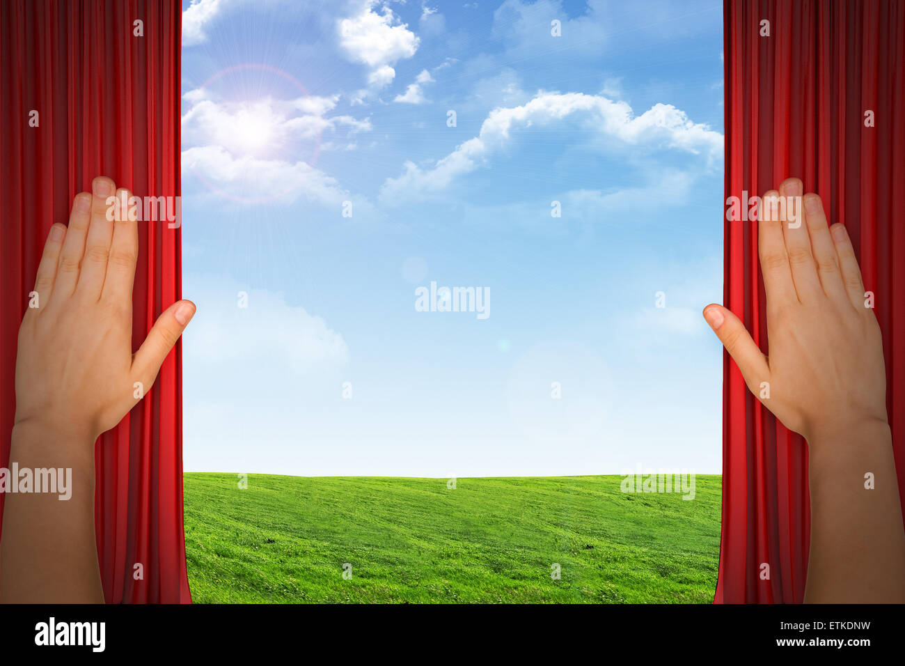 Humans hands and landscape Stock Photo - Alamy
