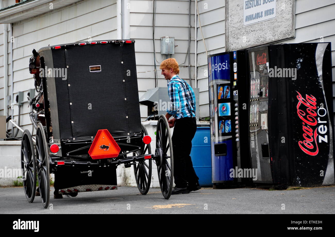 Lancaster County, Pennsylvania: Amish youth next to his parked horse ...