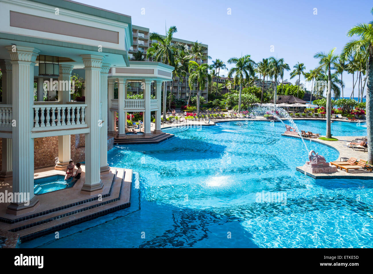Guests enjoy the 26,000 sq. ft. swimming pool, Kaua’i Marriott Resort ...