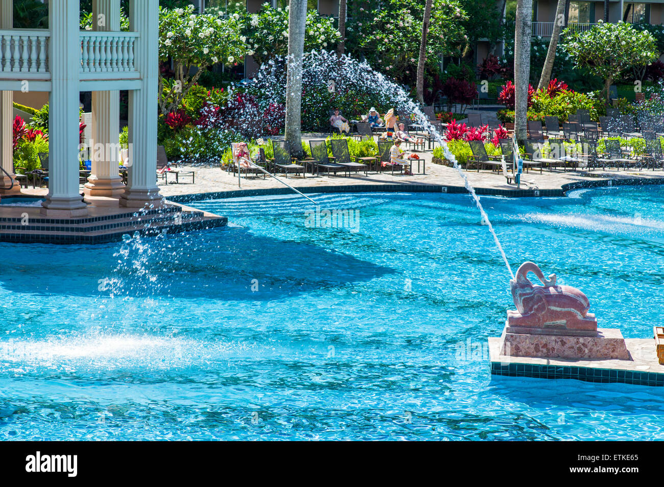 Guests enjoy the 26,000 sq. ft. swimming pool, Kaua’i Marriott Resort ...