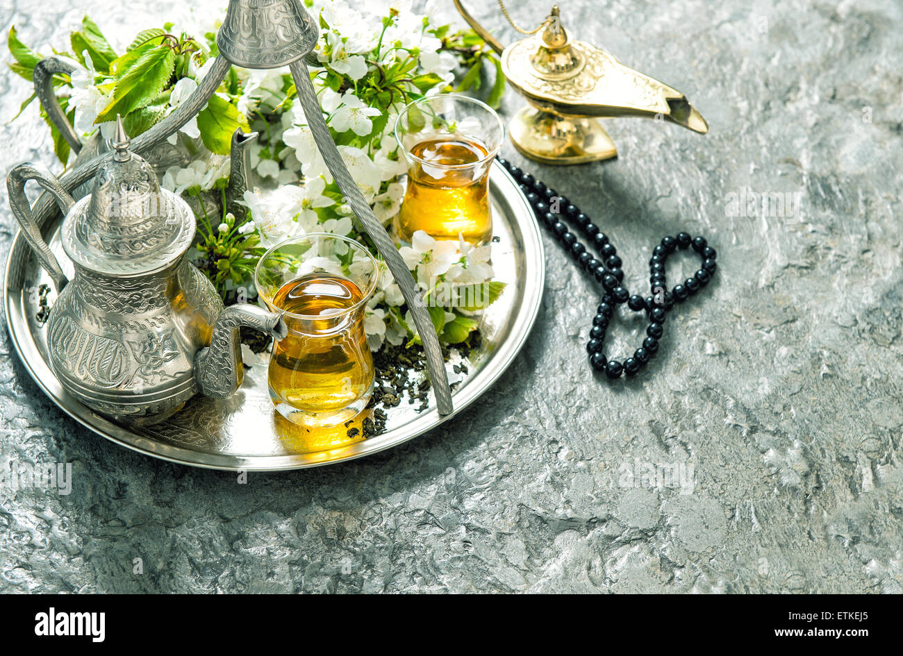 Islamic holidays decoration. Ramadan kareem. Tea tableware, arabian ...