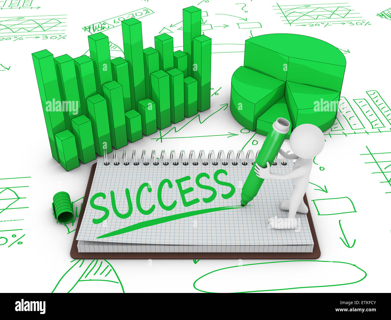 man on the notepad on the background of different infographics wrote ...