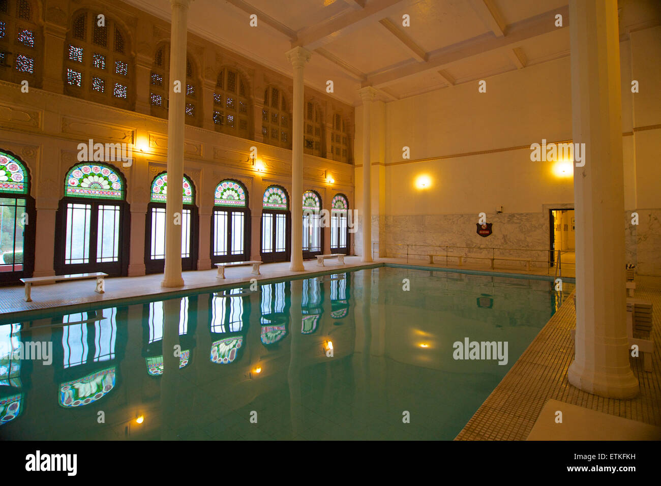 The swimming pool at the Lallgarh Palace heritage hotel, Bikaner ...