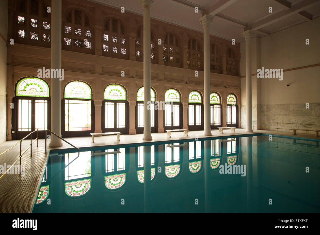 The swimming pool at the Lallgarh Palace heritage hotel, Bikaner ...