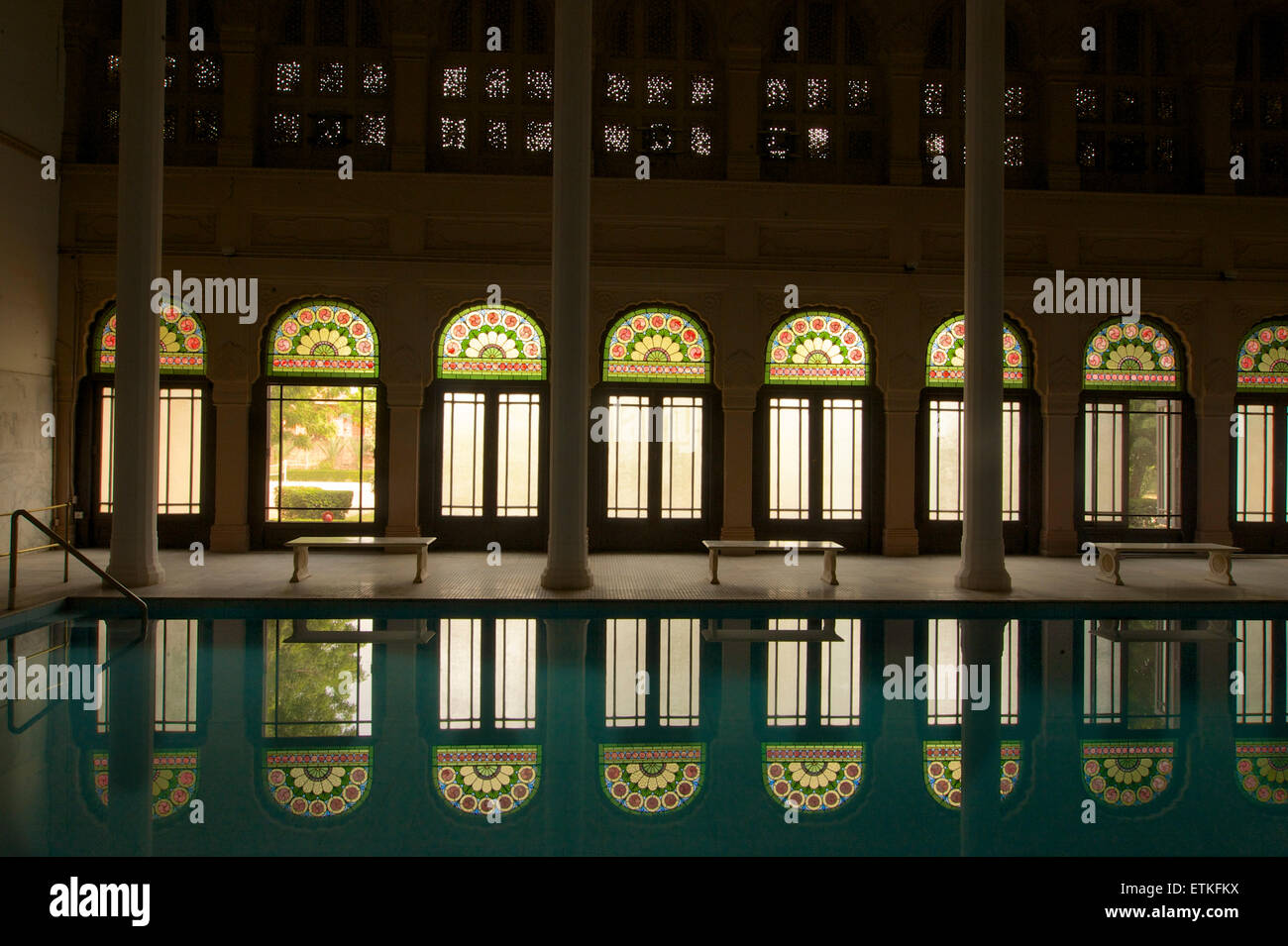 The swimming pool at the Lallgarh Palace heritage hotel, Bikaner ...