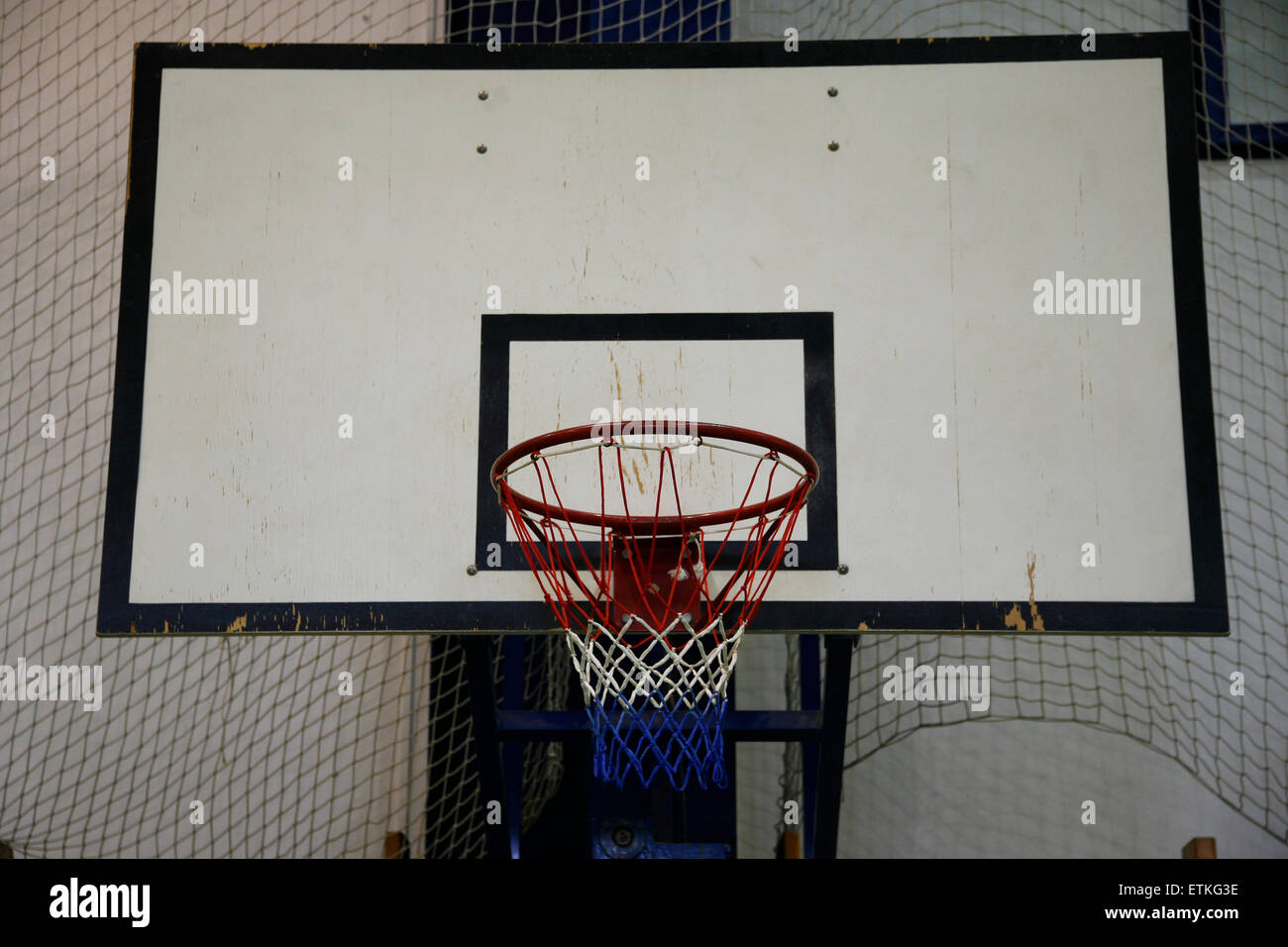 Basketball hoop in the high school gym Stock Photo - Alamy