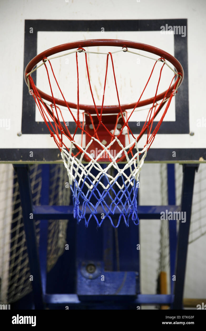 Basketball hoop in the high school gym Stock Photo - Alamy