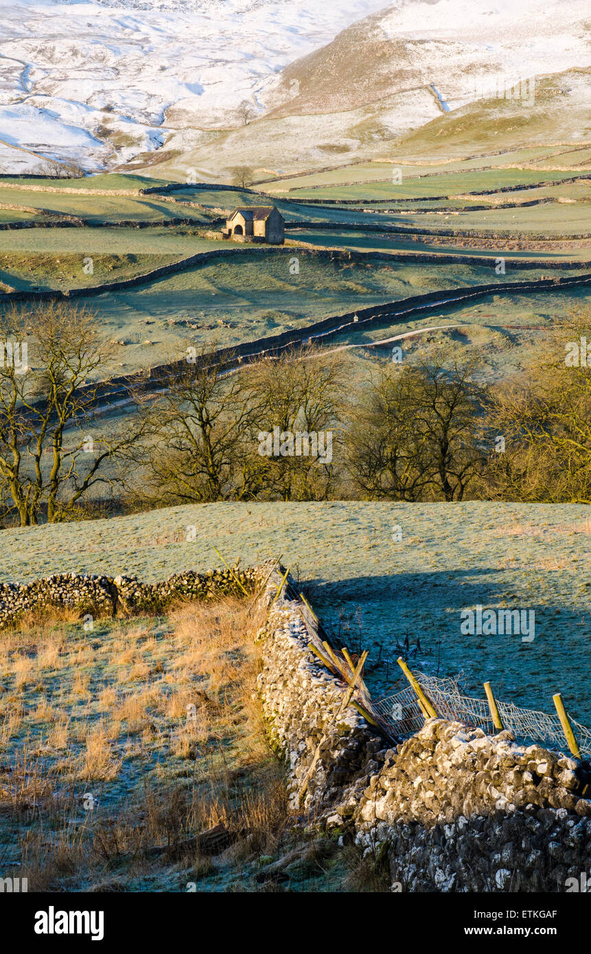 Remote farm house outside of Malham, Yorkshire in winter Stock Photo ...