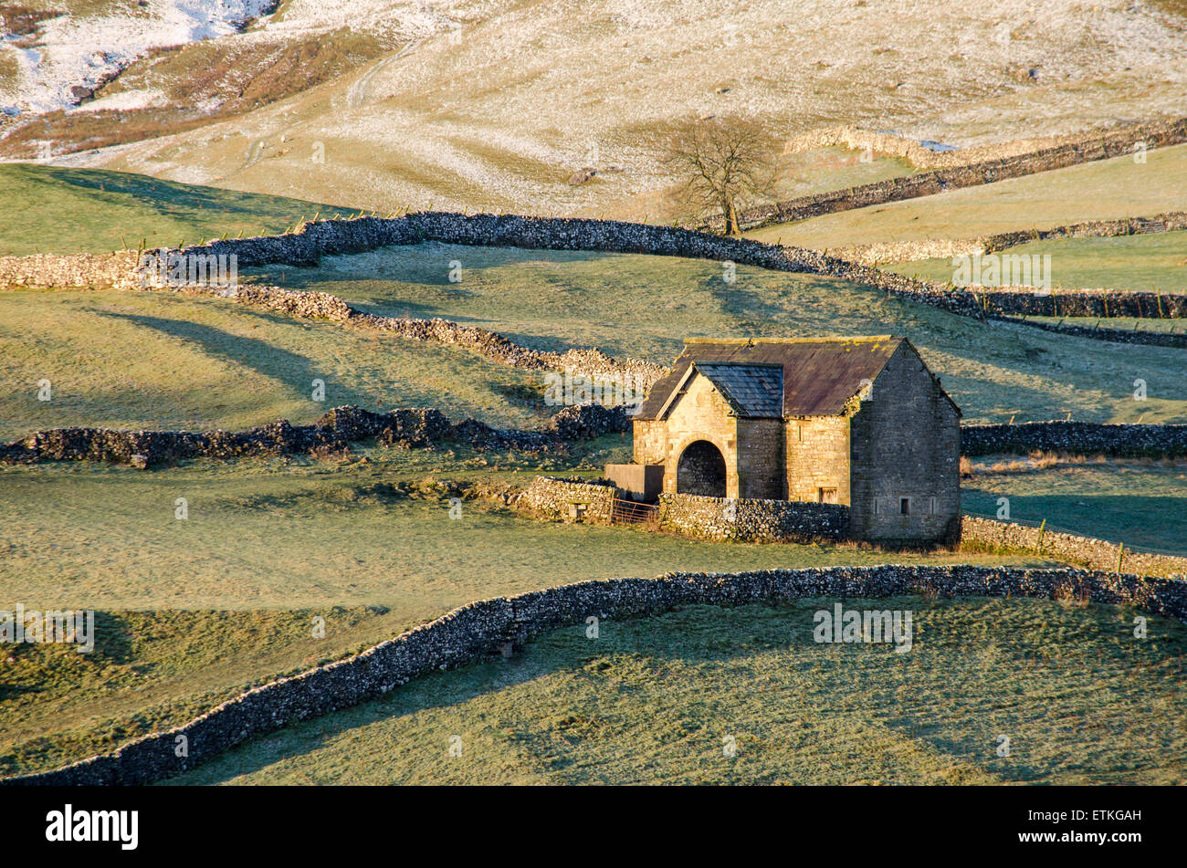 Remote farm house outside of Malham, Yorkshire in winter Stock Photo ...