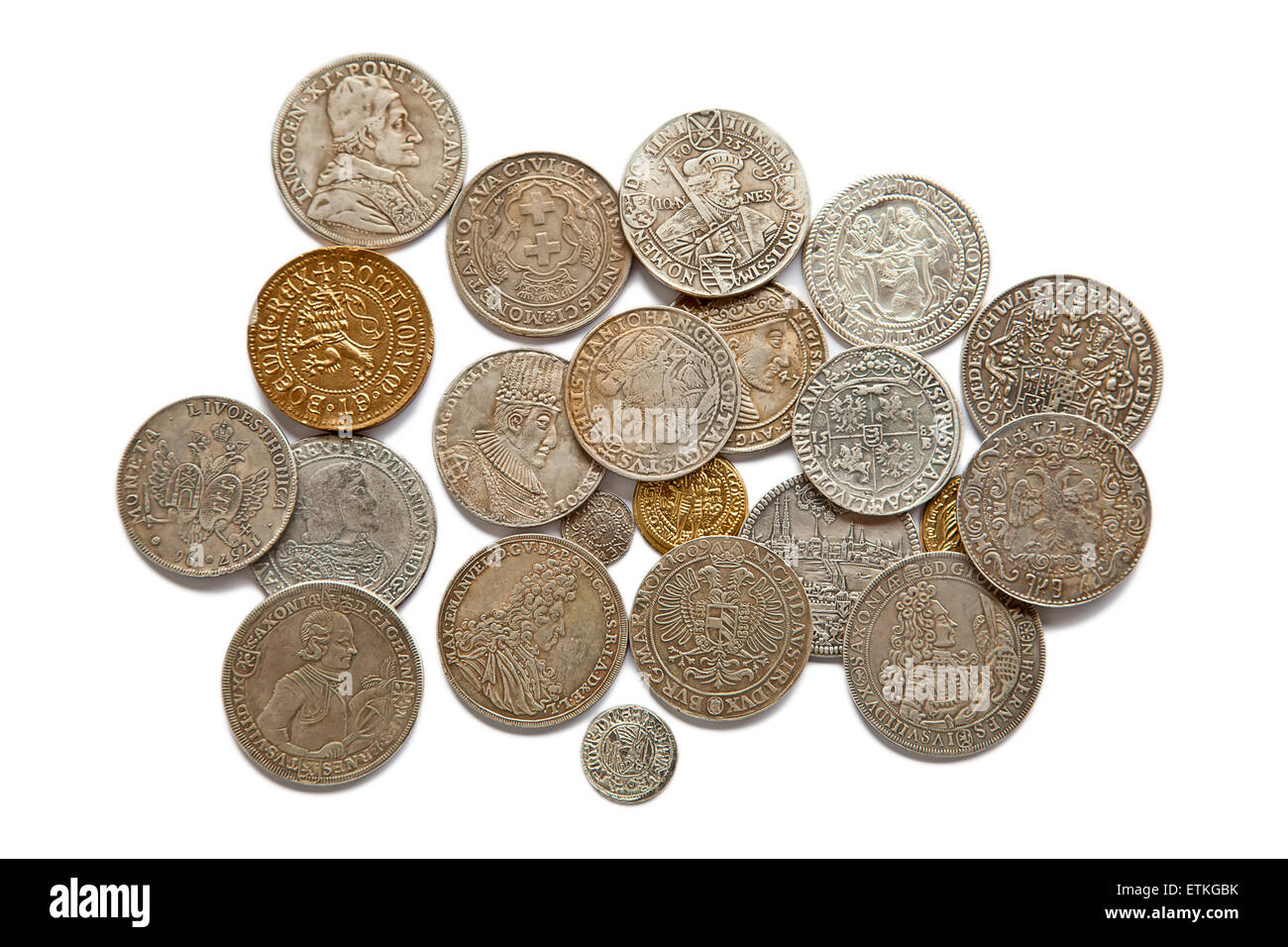 Collection of the medieval coins on the white background Stock Photo ...
