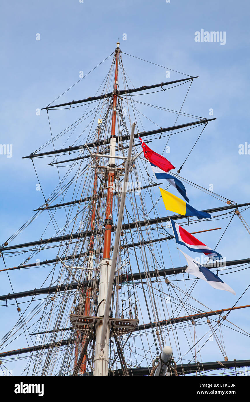 Upwards view of the old ship's masts Stock Photo - Alamy