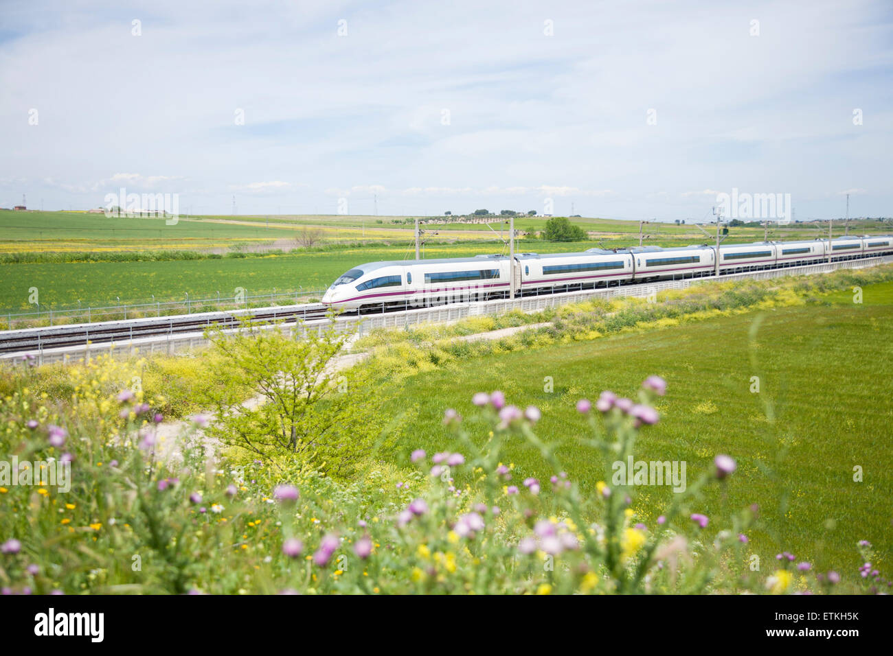 fast train in a country landscape from Spain Stock Photo - Alamy