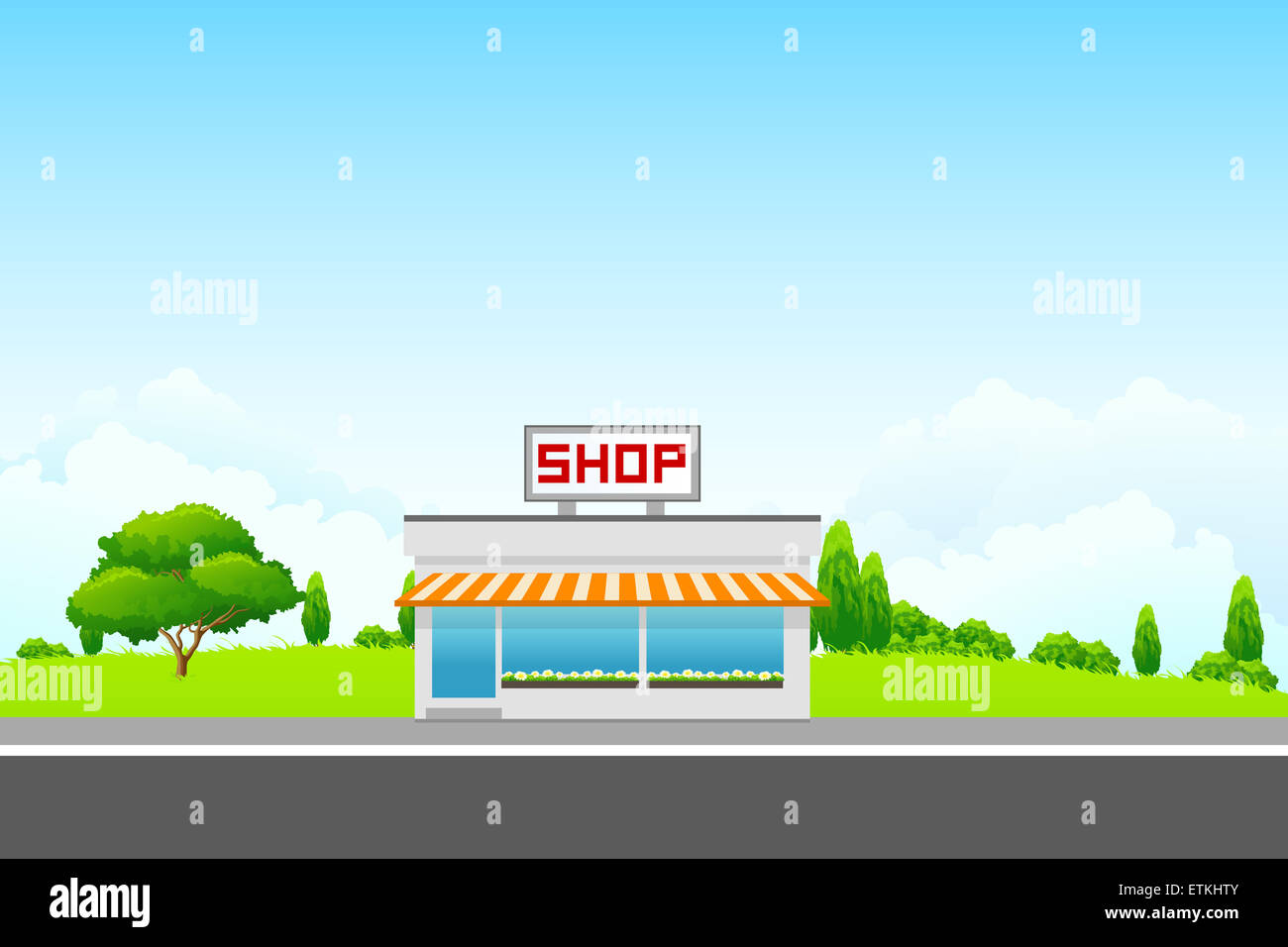 Vector Landscape with Shop Building Stock Photo - Alamy