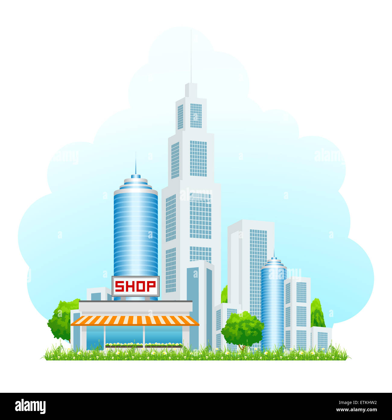 Shop Building with Cityscape Stock Photo - Alamy