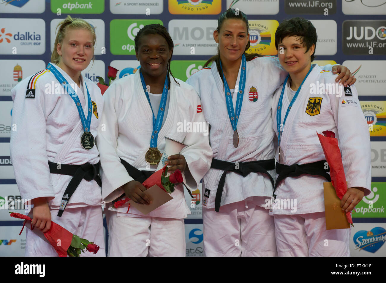 Budapest, Hungary. 14th June, 2015. Gold medalist Maria Bernabeu (2nd L ...