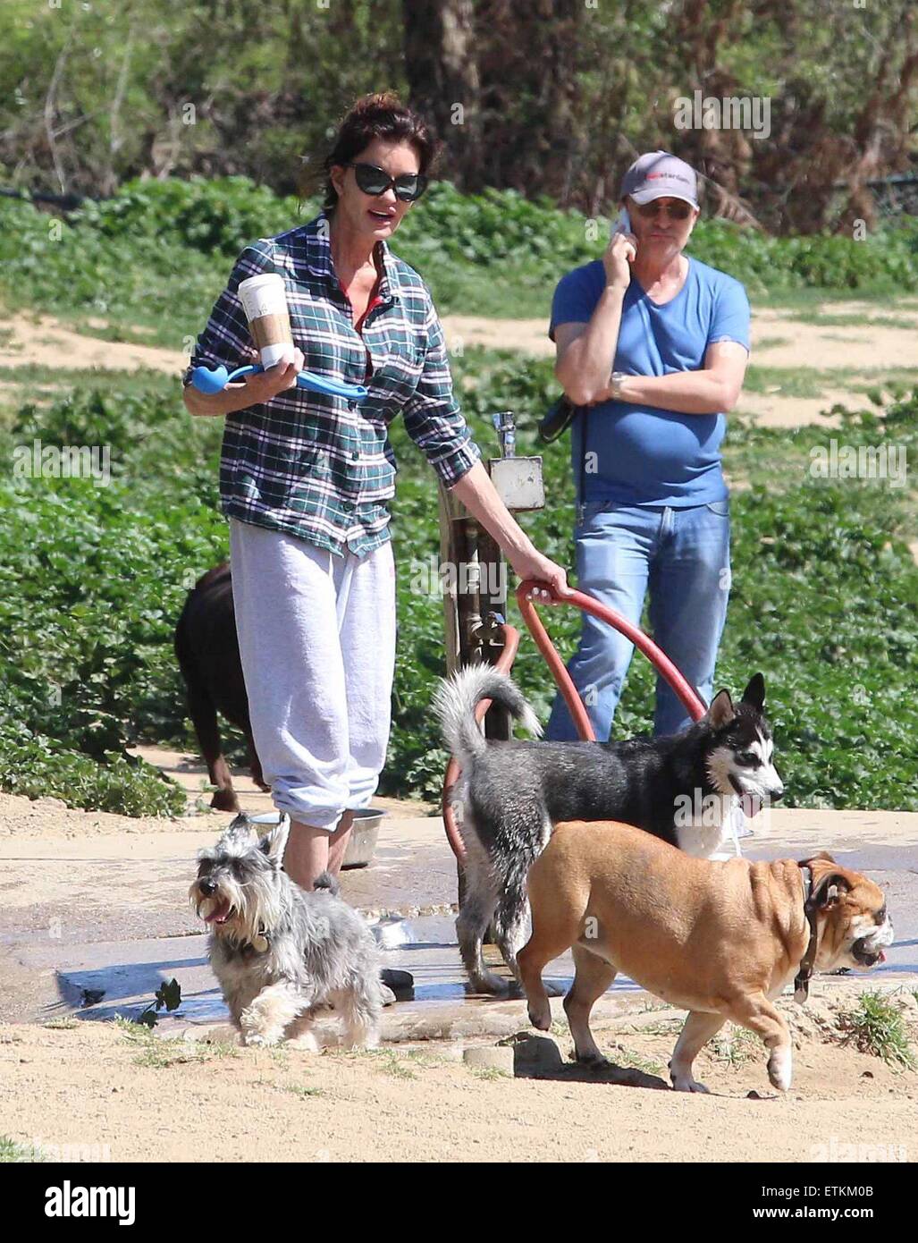 Janice Dickinson and her husband Paul take their two dogs to a dog park ...