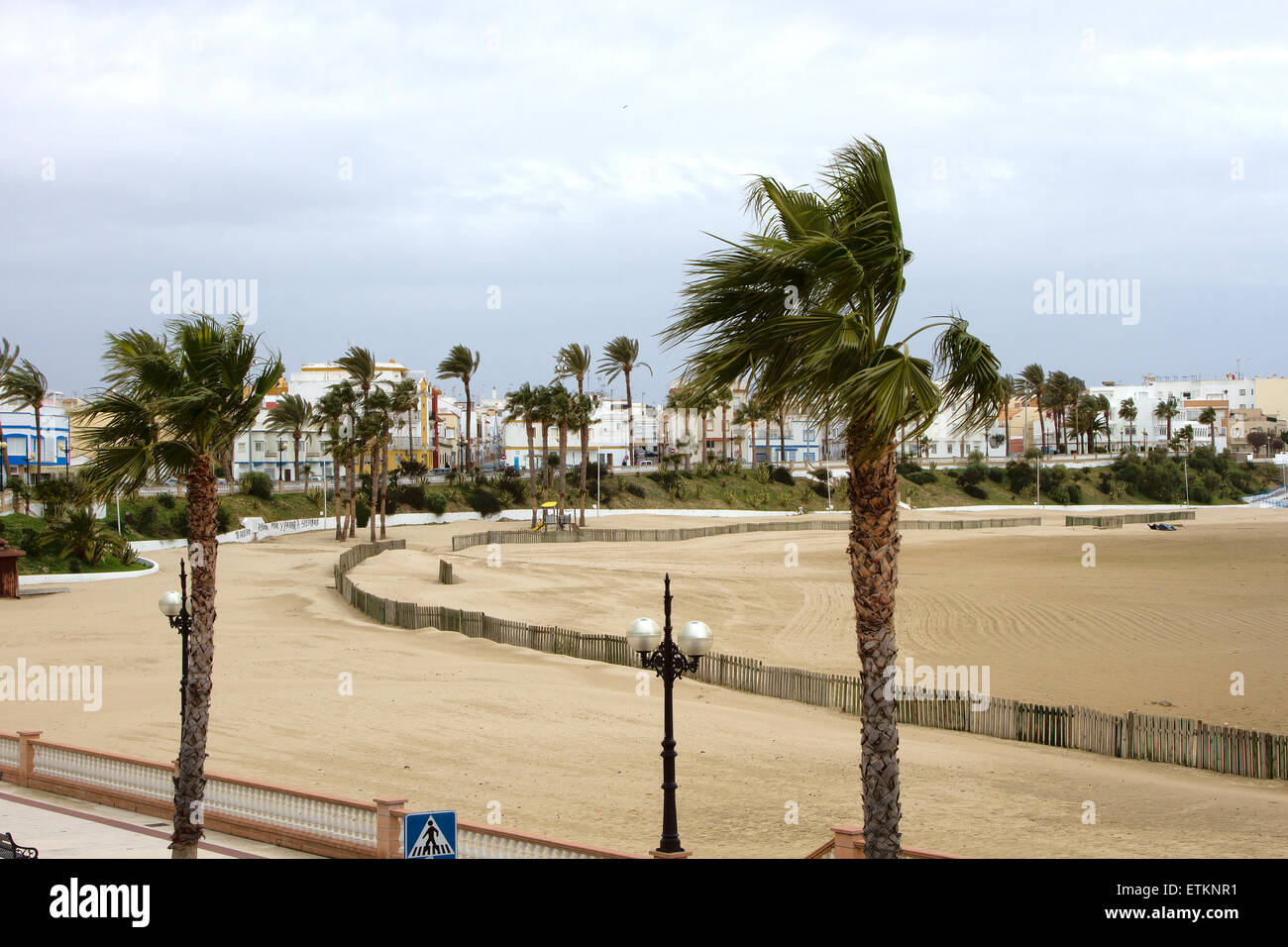 View of the deserted beach of Rota, Spain, on a windy morning Stock ...