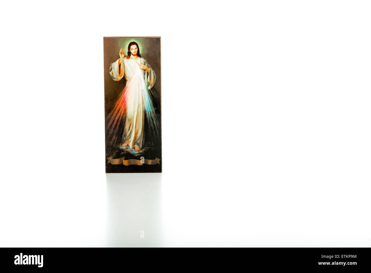 Isolated on white background, an image of the Merciful Jesus with blank ...