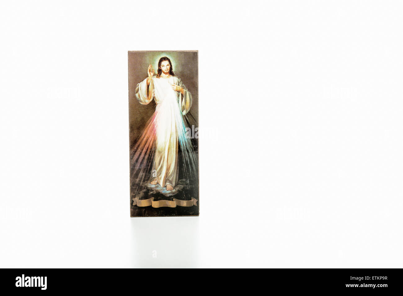 Isolated on white background, an image of the Merciful Jesus with blank ...