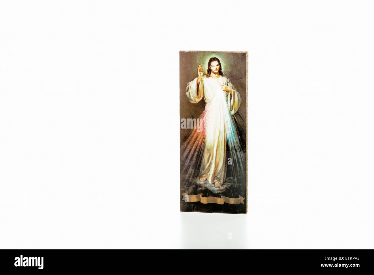 Isolated on white background, an image of the Merciful Jesus with blank ...